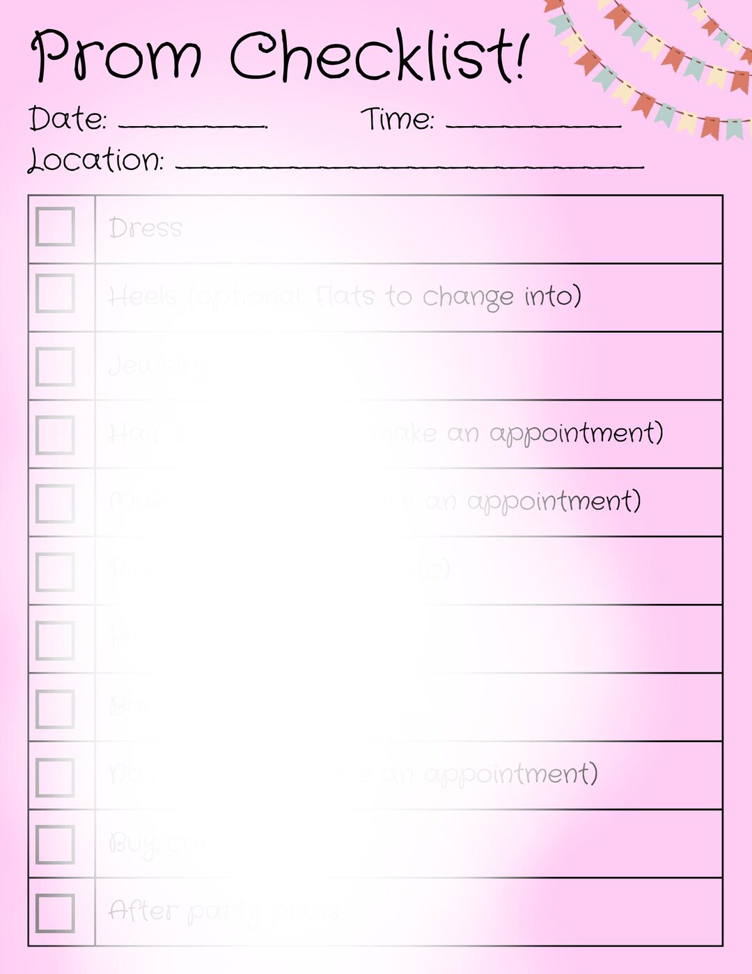Prom Checklist - Etsy