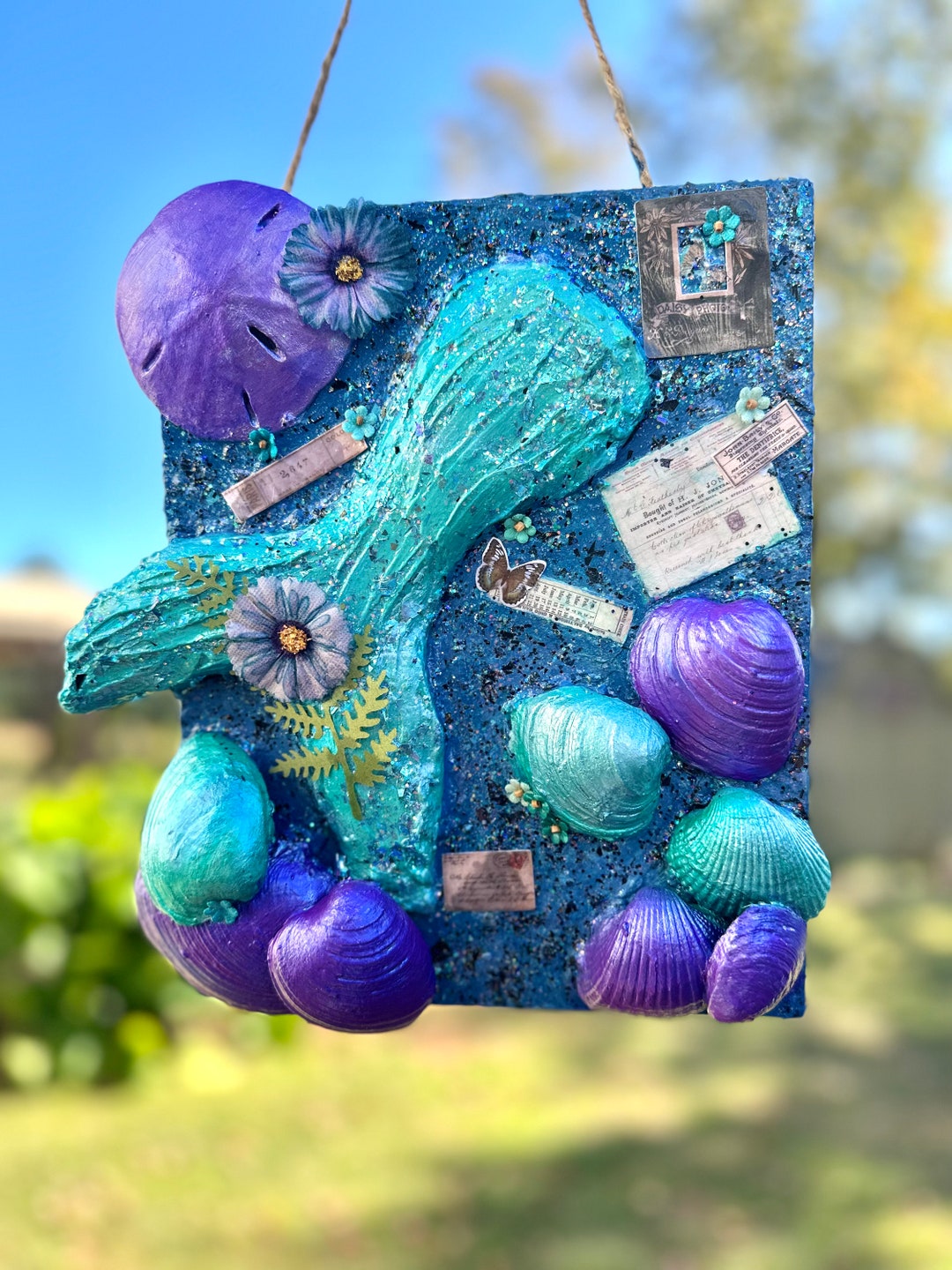 Mixed Media Mermaid Tail Wall Art on Heavy Duty Wood Canvas Easy ...