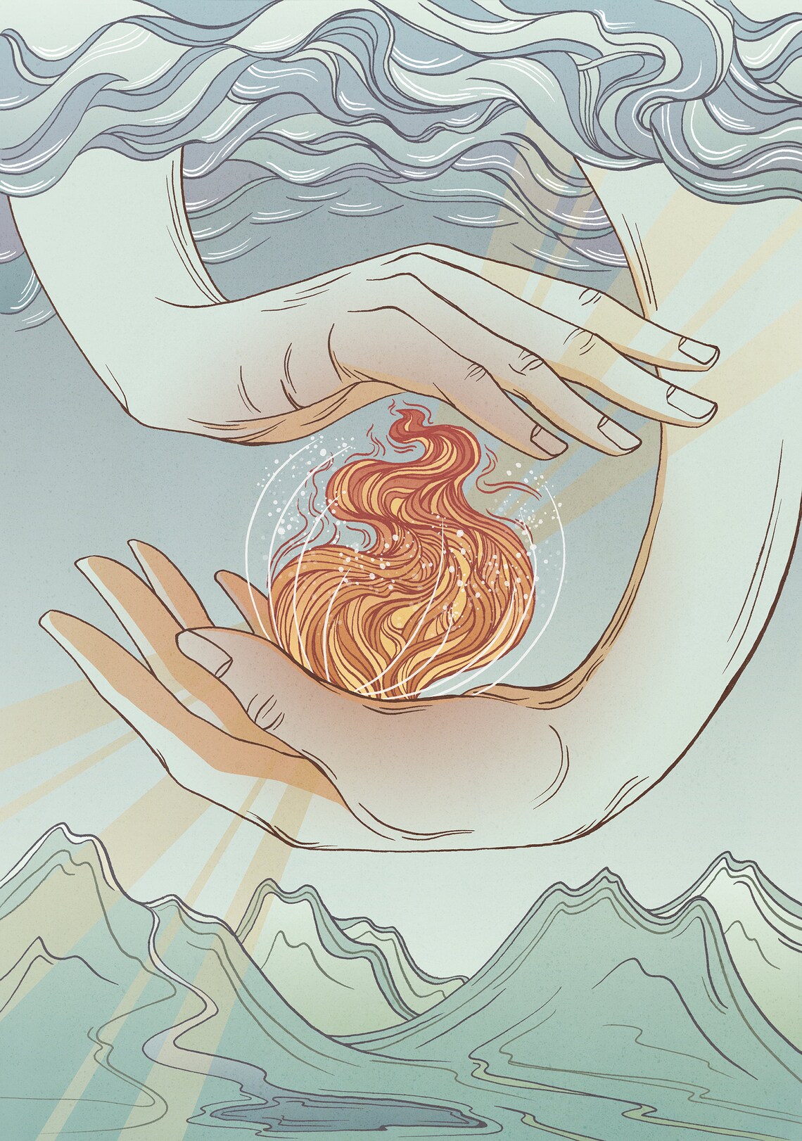 Prometheus, Mythology Illustration Print Surreal Ink Painting Wall Art ...