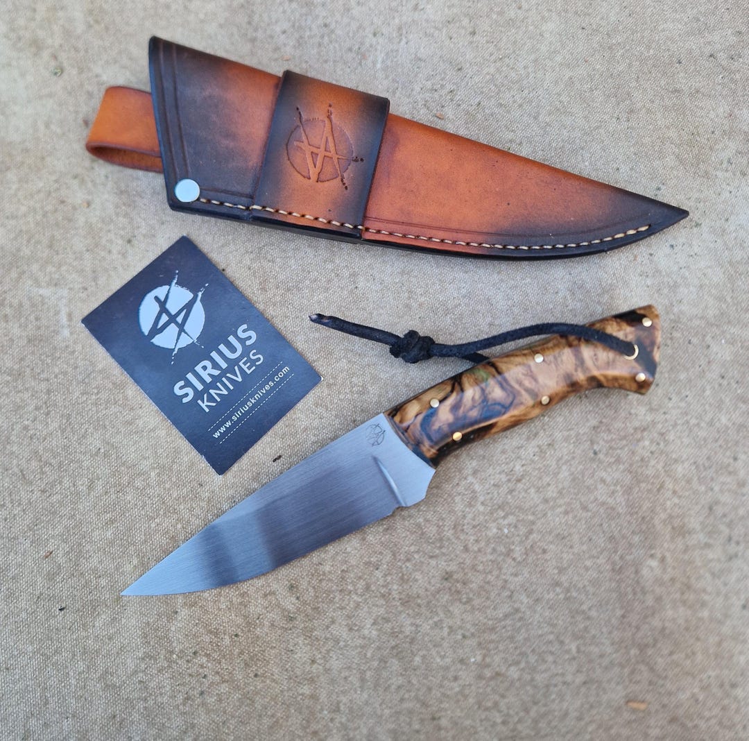 Woodcraft Bushcraft Hunting Knife With Stabilized Oak Burl Handle AEB-L ...