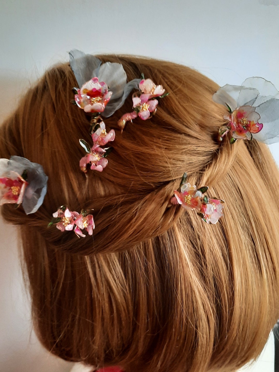 Pink Flowers Bridal Hair Pin, Resin Flowers Hair Pin, Hair Accessories ...