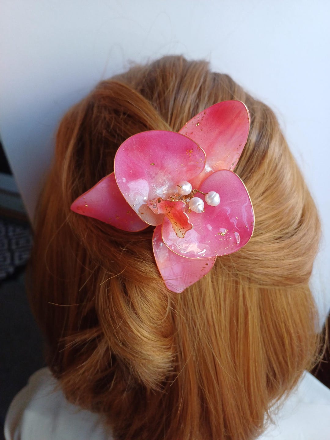 Pink Orchid Hair Pin, U Shape Hairpin, Resin Orchid, Kanzashi Hairpin ...