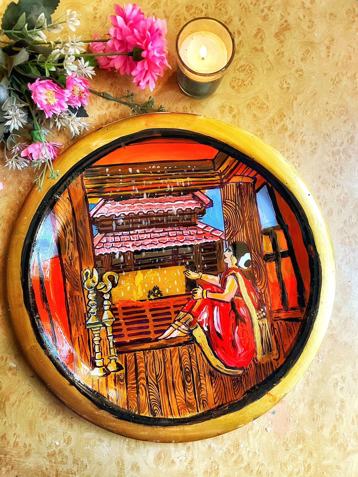 Kerala Theme Handpainted Wall Decor Plates,wall Art, Shripadmanabh ...