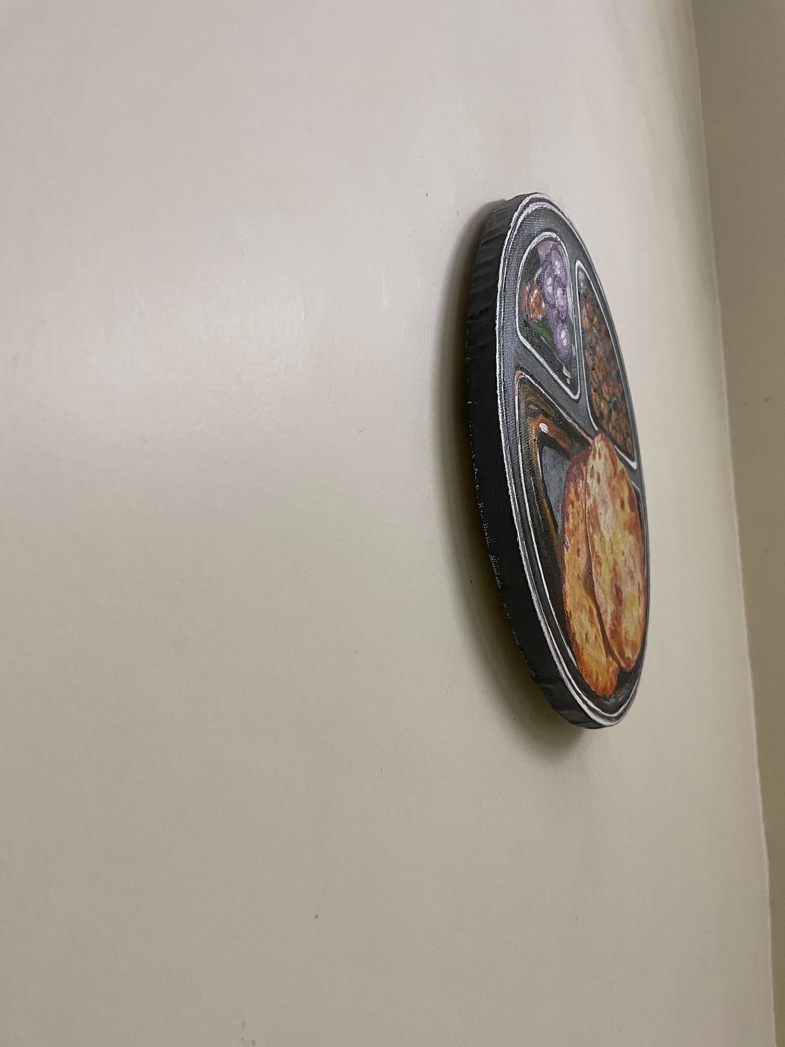 Chole Bhature in Steel Thali, Painting,acrylic on Round Canvas 8 Inch ...