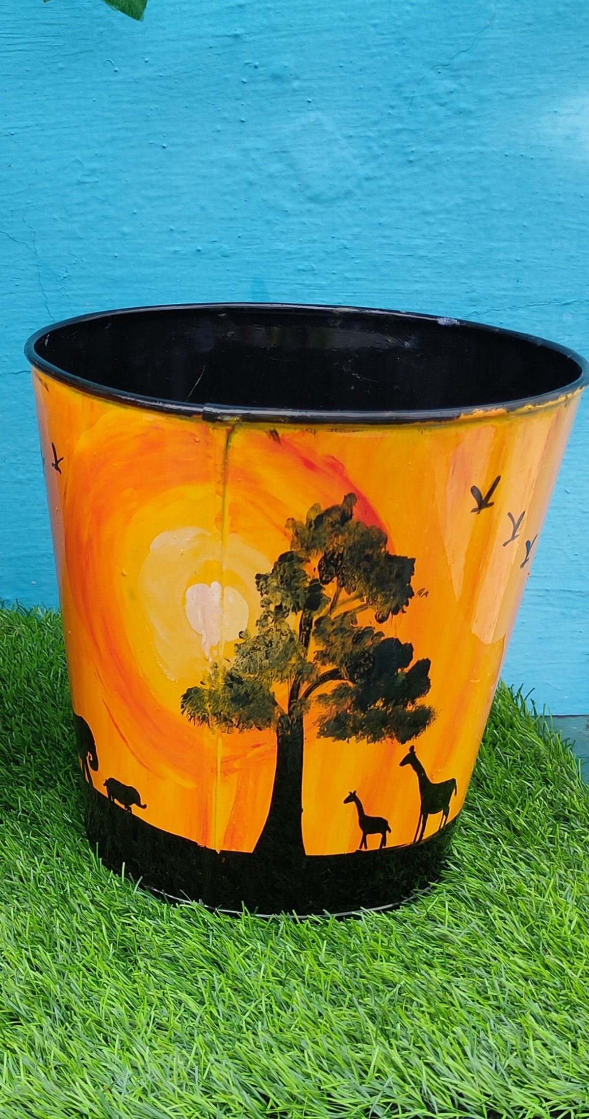 African Tribal Girl Handpainted Galvanized Metal Planter ,african Woman ...