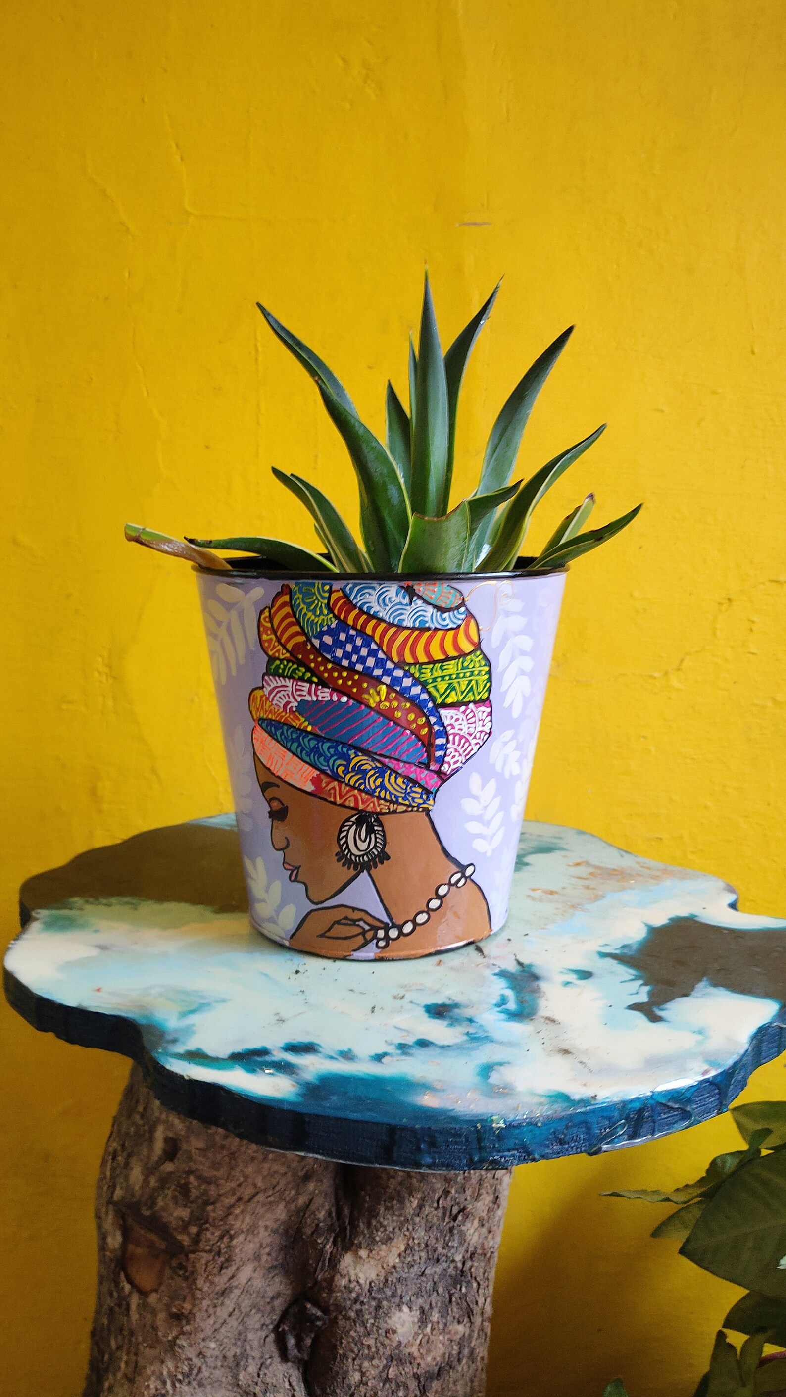African Tribal Girl Handpainted Galvanised Planters, Carribean Girl ...