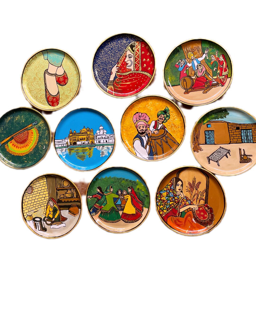 Punjabi Culture Theme Hand Painted Wall Decor Plates Set of 10, Plates ...
