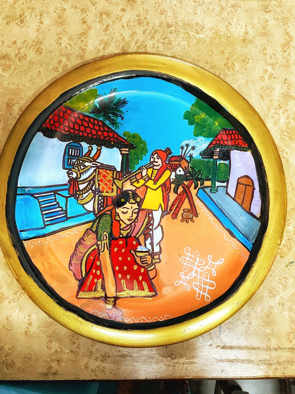 Kerala Theme Handpainted Wall Decor Plates,wall Art, Shripadmanabh ...