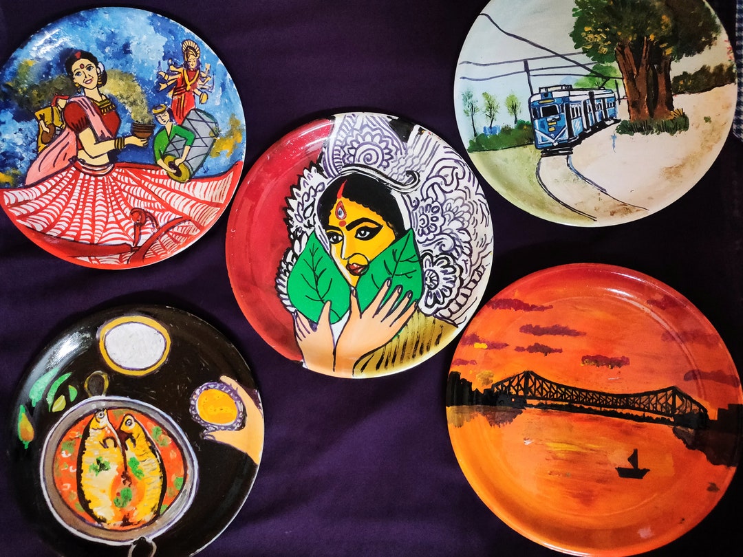 Bengali Culture Handpainted Wall Decor Plates,wall Pieces,bengali ...