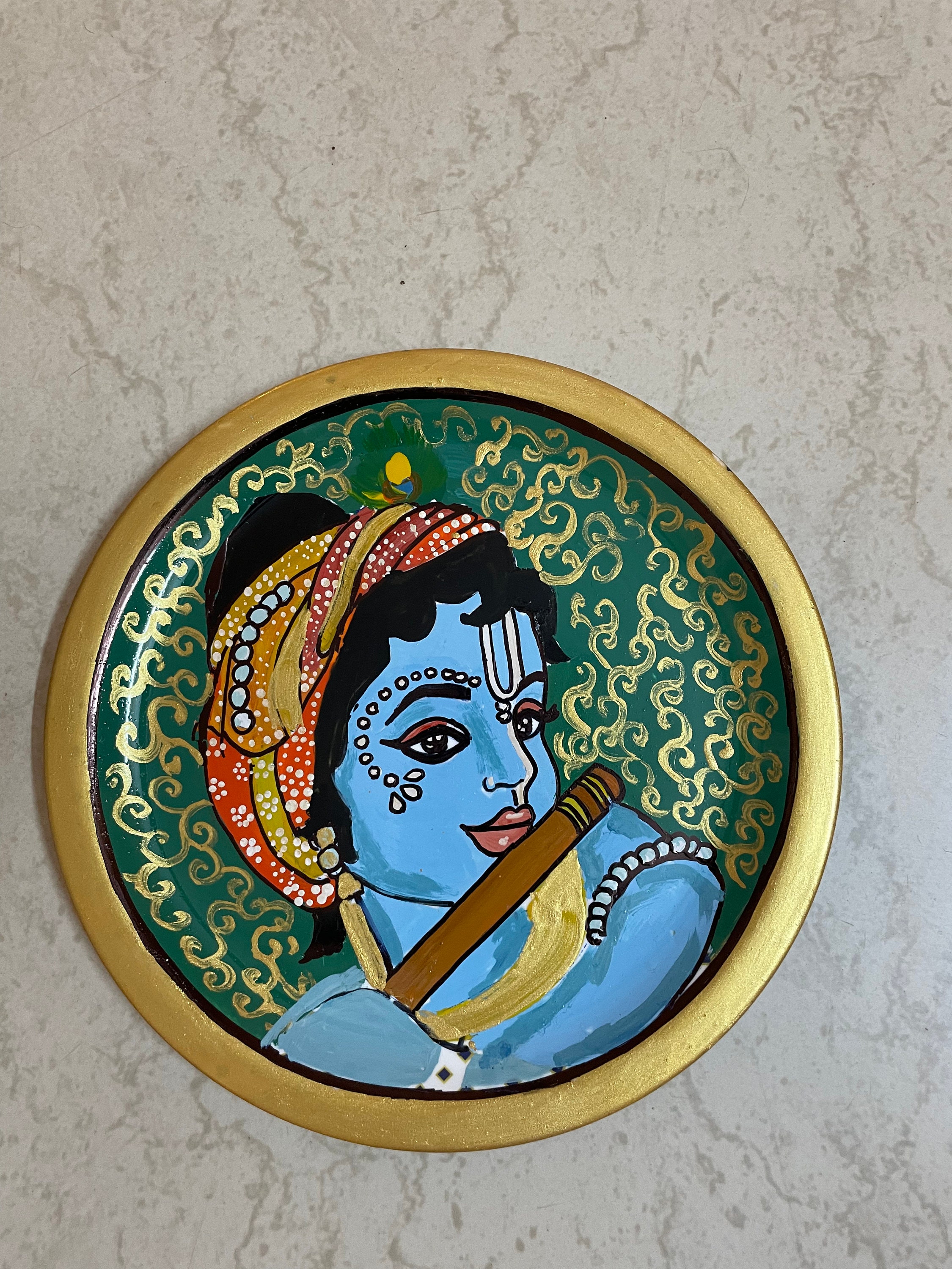 Krishna Theme Handpainted Wall Decor Plates Set of 2 ,krishna Decor ...