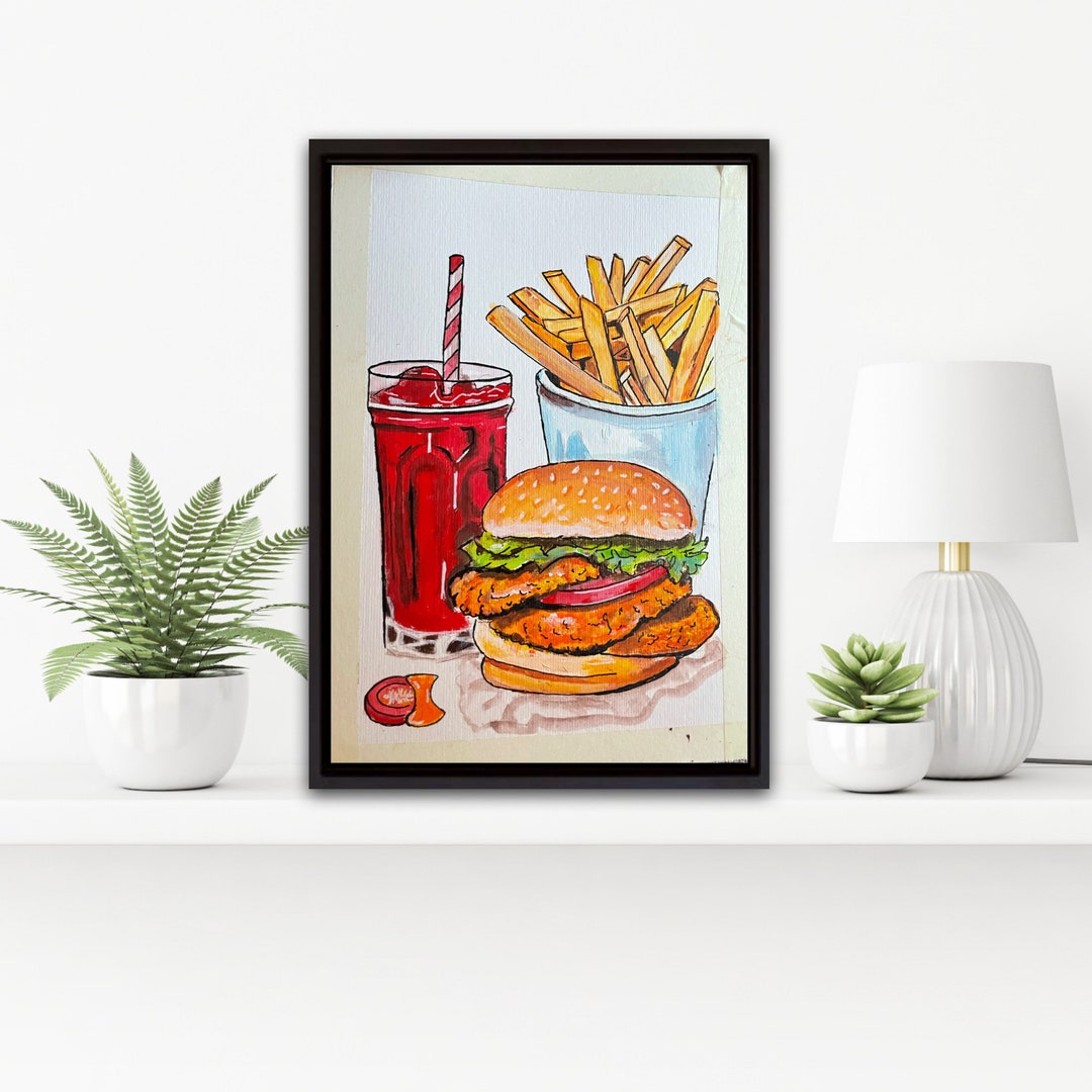 Fast Food Painting,burger Soft Drink French Fries Acrylic on Canvas ...