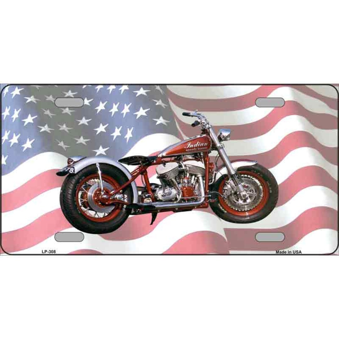 INDIAN MOTORCYCLE American Flag Metal License Plate Sign Novelty Vanity ...