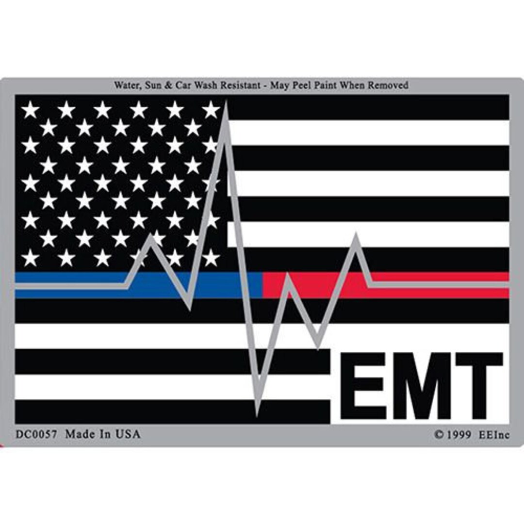 EMT Paramedic EMS Sticker Decal Thin Red/blue Line Heartbeat Emergency ...