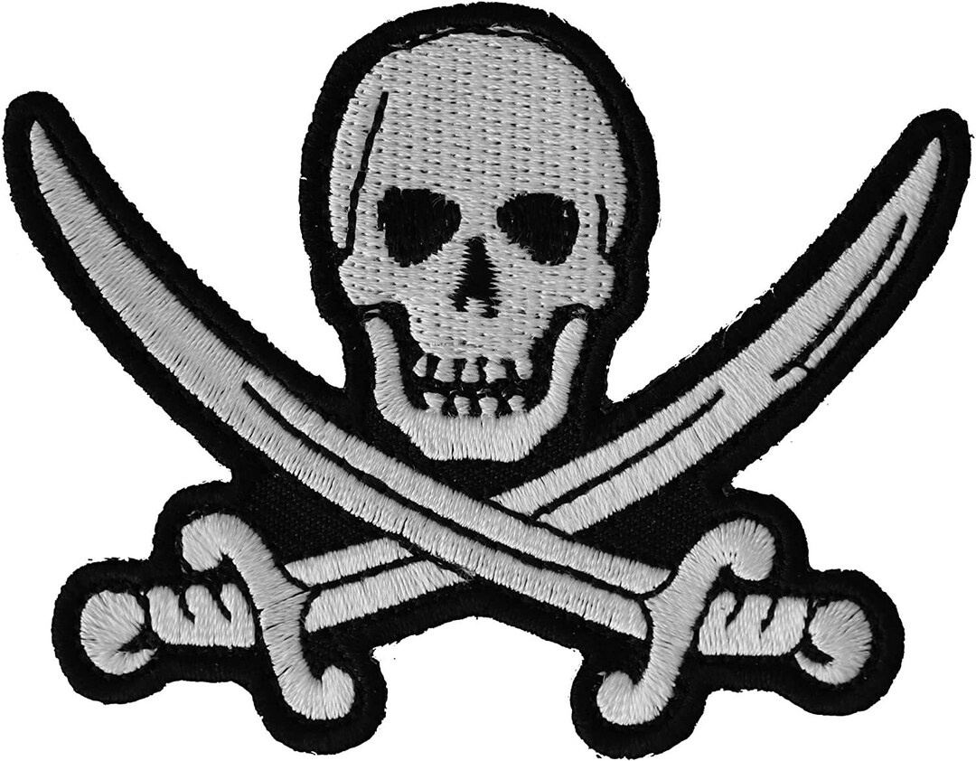 White Pirate Sword Skull Patch 3x2.25 Inch Motorcycle Embroidered Patch ...