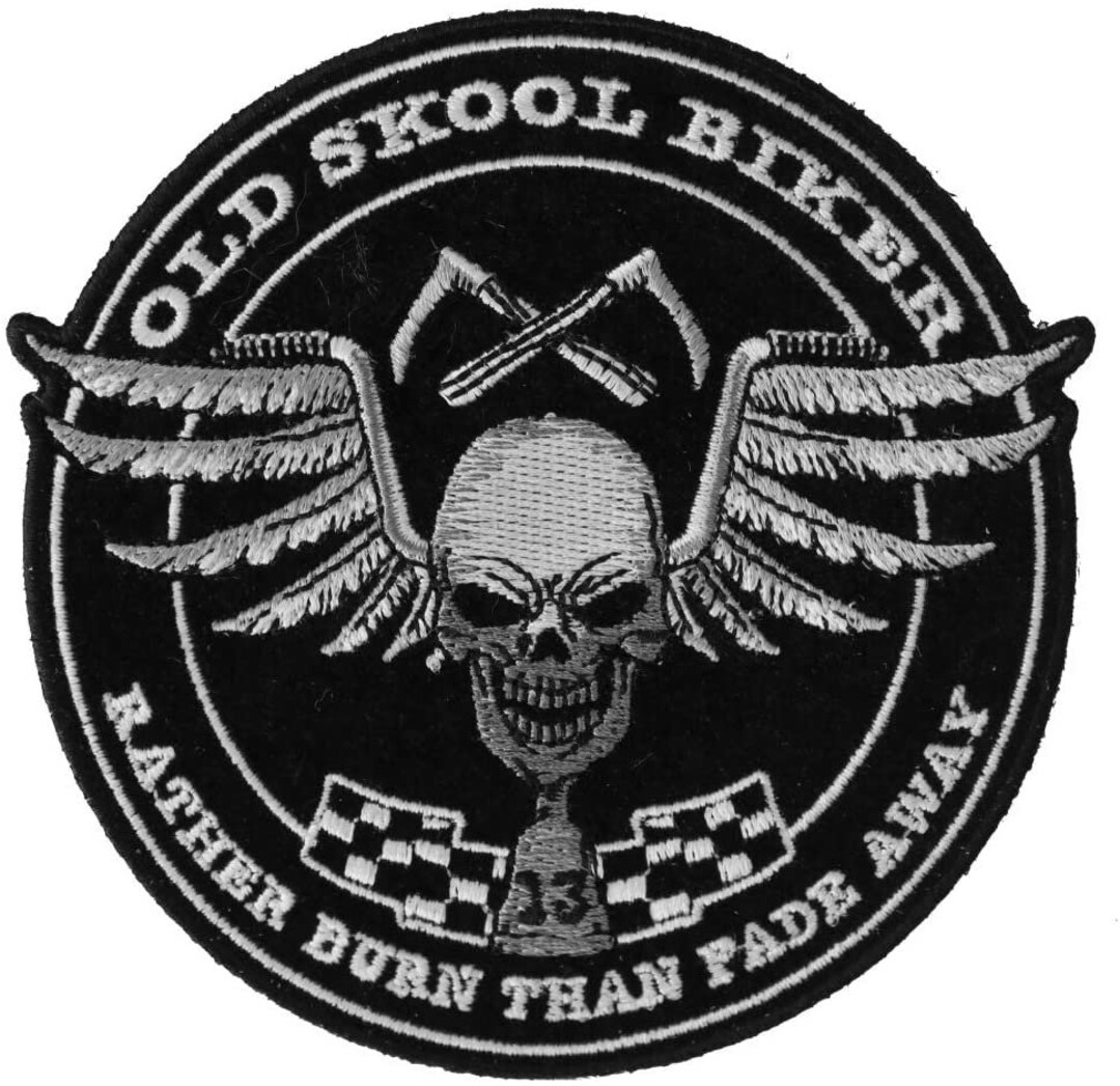 OLD SKOOL Biker Skull Patch Skull With Wings Biker - Etsy