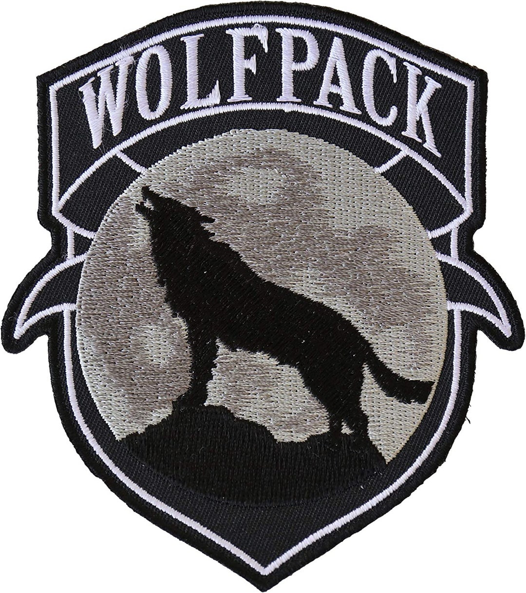 Wolfpack Patch Wolf Howling Moon Silhouette 4x3.6 Inch Motorcycle Embroidered Patch Appliqué ...