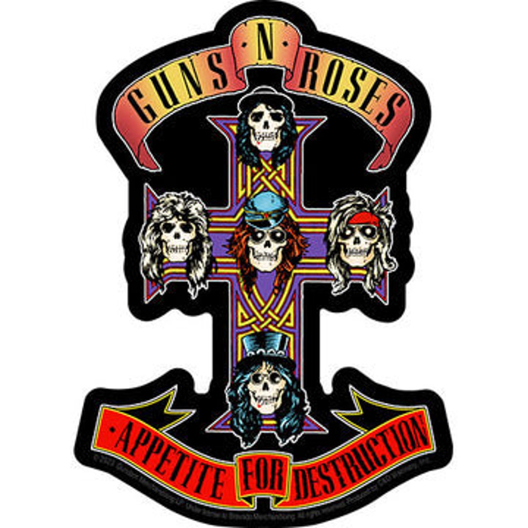 GUNS N' ROSES Cross Sticker Decal 4x5.5 Inch Appetite for Destruction ...