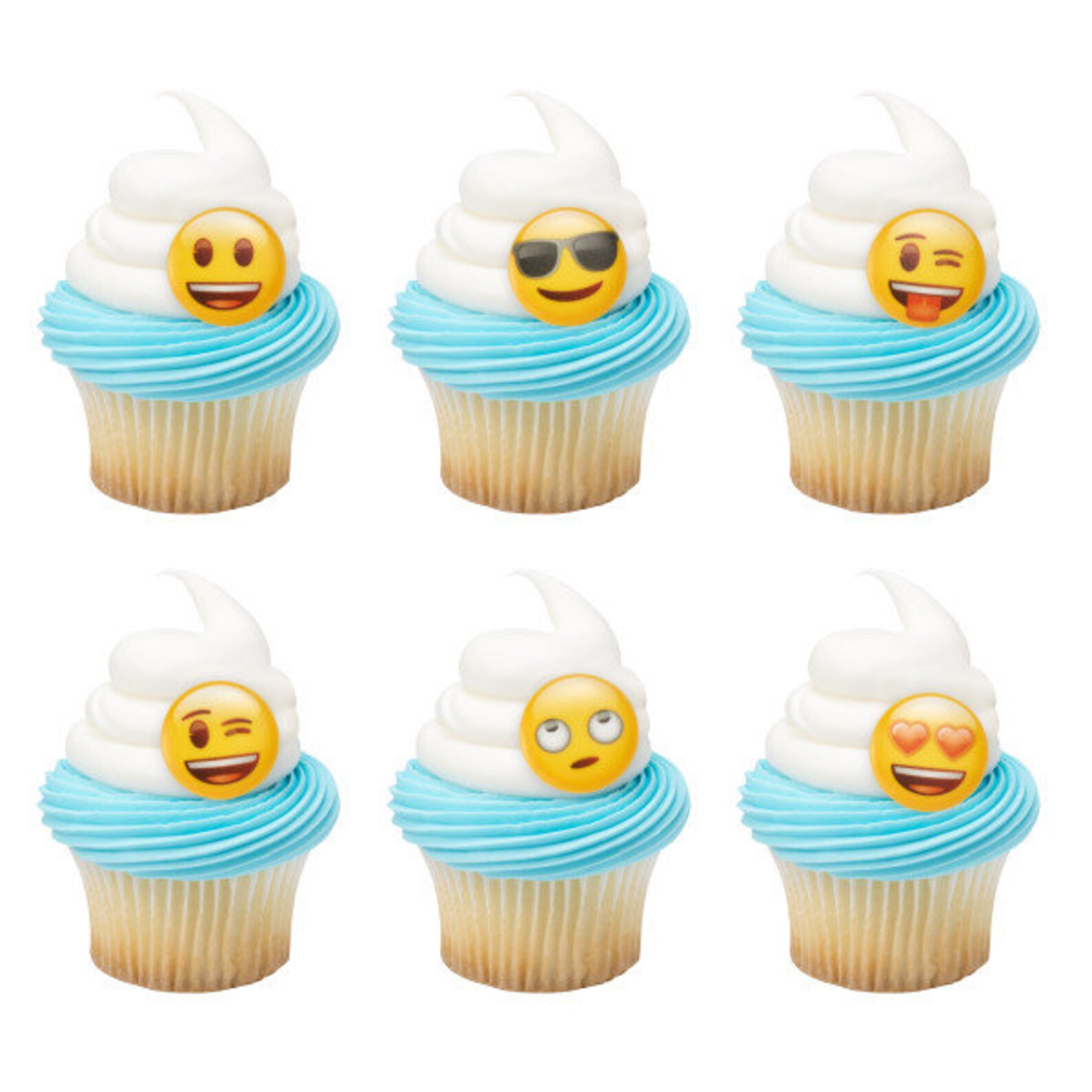 12 EMOJI Cupcake Rings Icons Faces Cake Toppers Birthday Party - Etsy