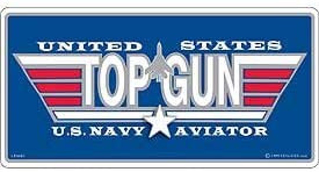 TOP GUN Metal License Plate Navy Top Gun Jet Logo United States Navy ...