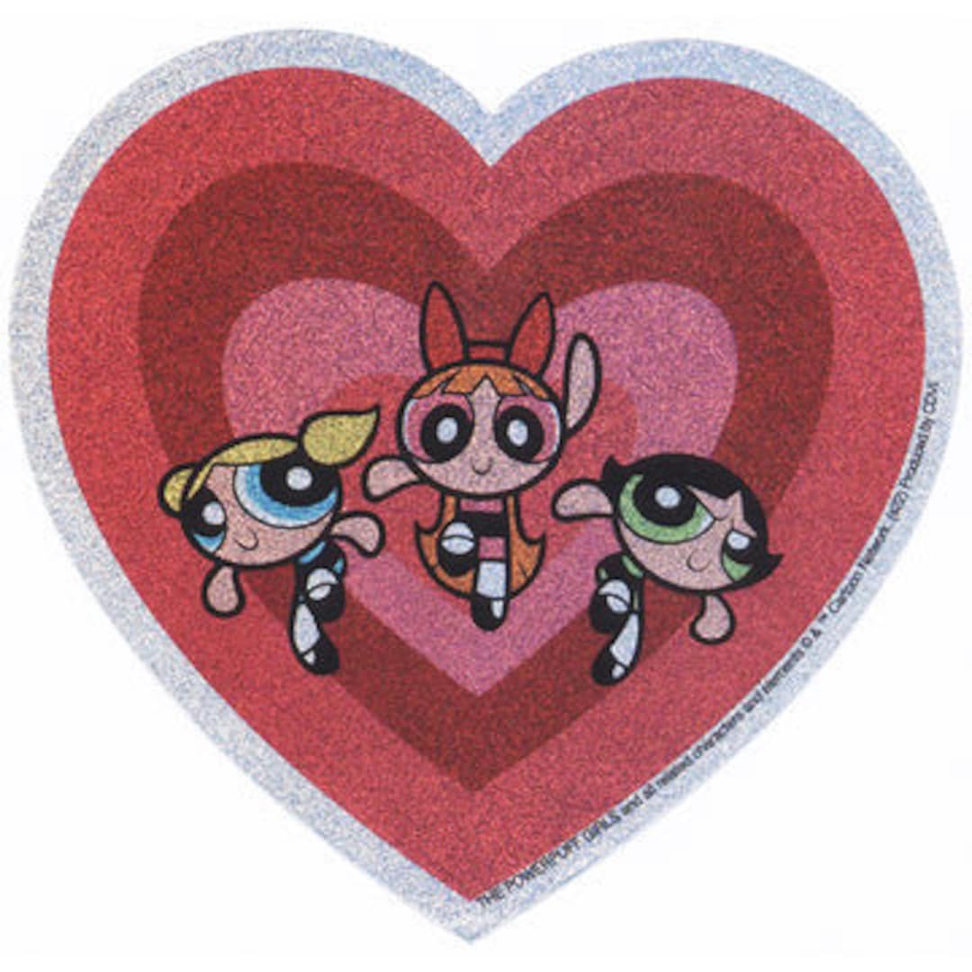 POWERPUFF GIRLS Glitter Heart Sticker Decal 4.8x5 Inch Cartoon Network ...