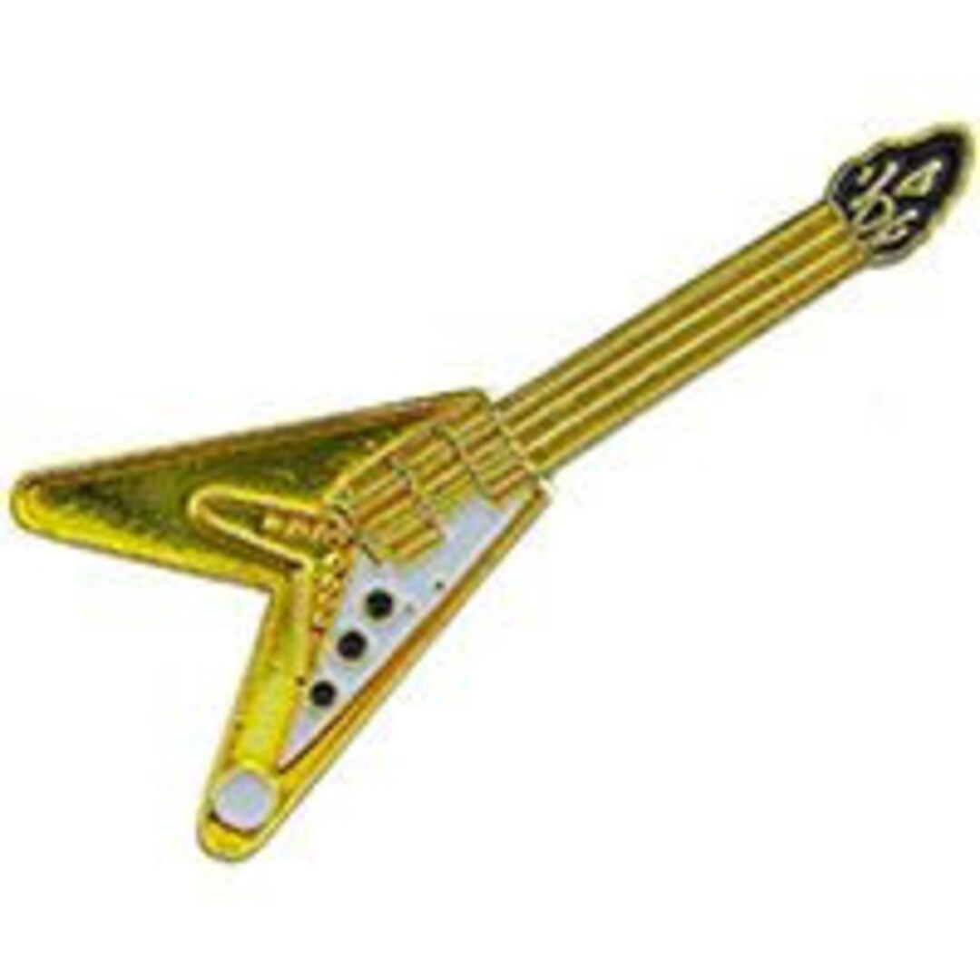 ELECTRIC GUITAR Lapel Pin Flying V Gold Electric Guitar Metal Enamel ...