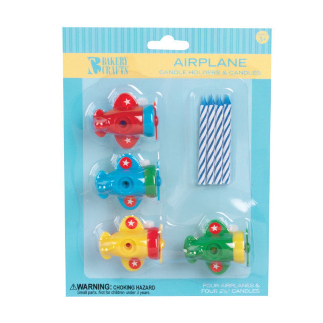 AIRPLANE Candle Holder Set With Candles Cupcake Cake Toppers for Boys ...