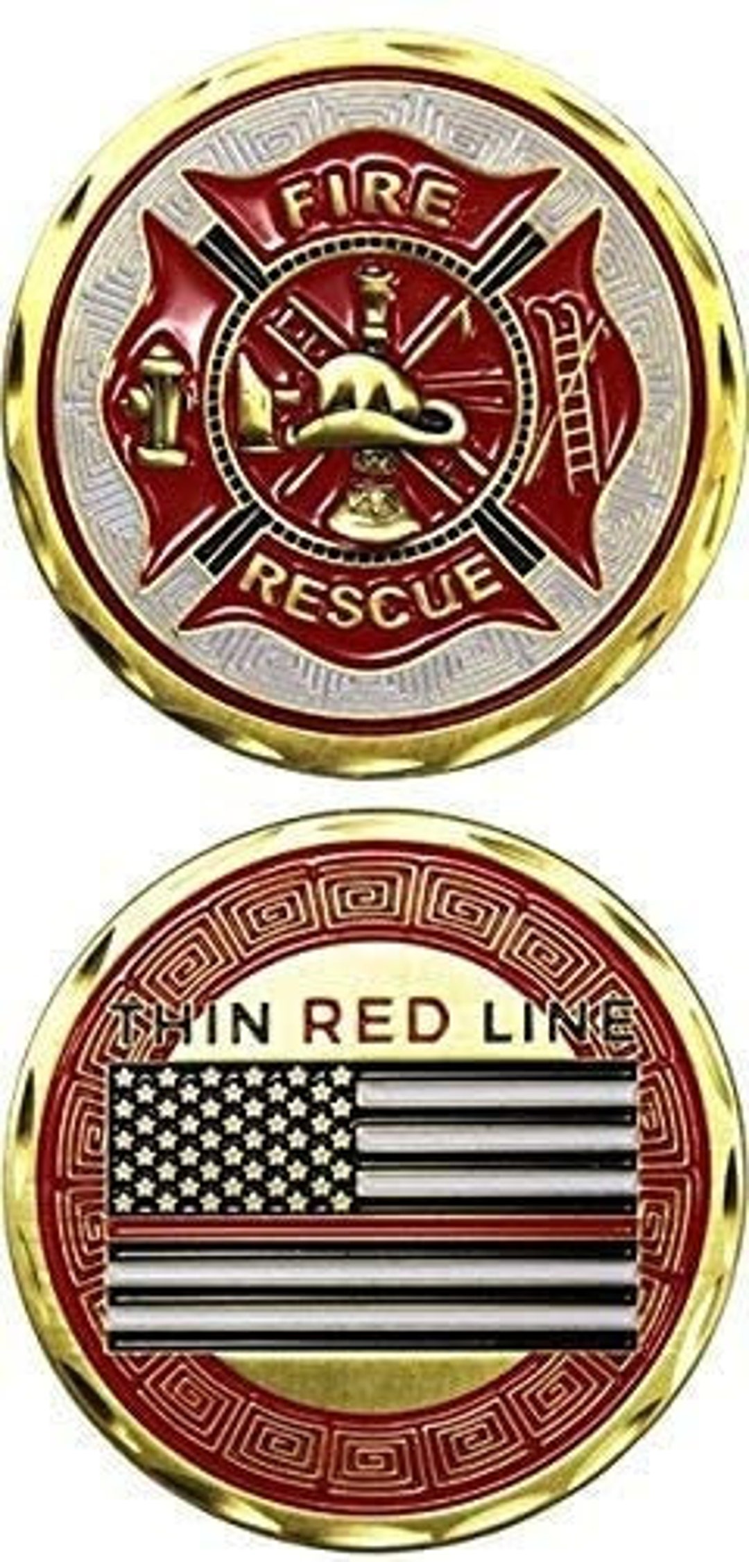 Fire Department Thin Red Line Challenge Coin Firefighter First ...