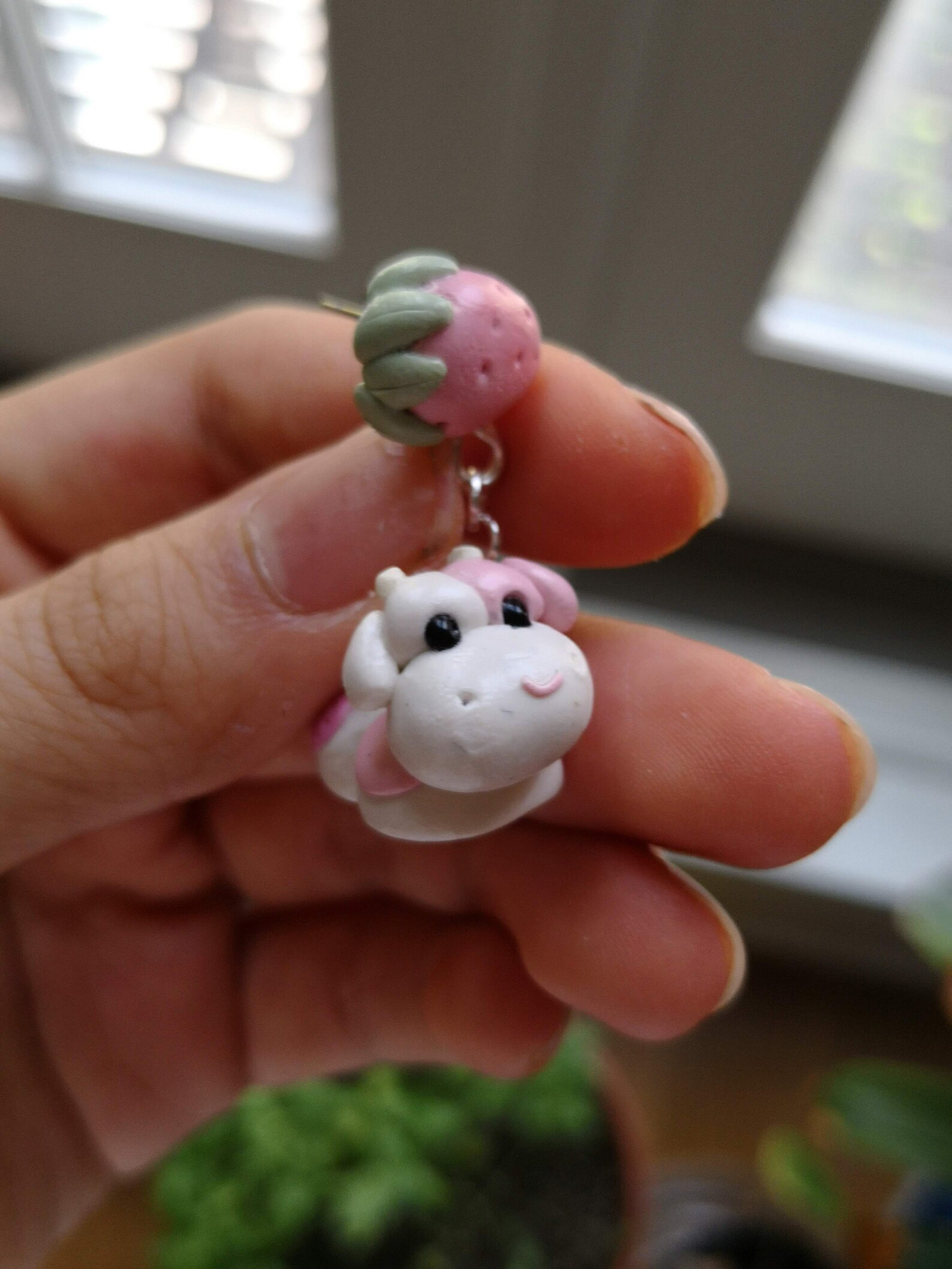 Strawberry Cow Earrings Pillow Pet/ Polymer Clay Stud Earrings/ Small ...