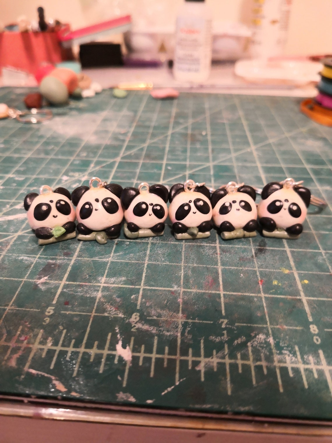 Kawaii Panda Polymer Clay Charms, Cute Pandas, Keychain, Necklace ...
