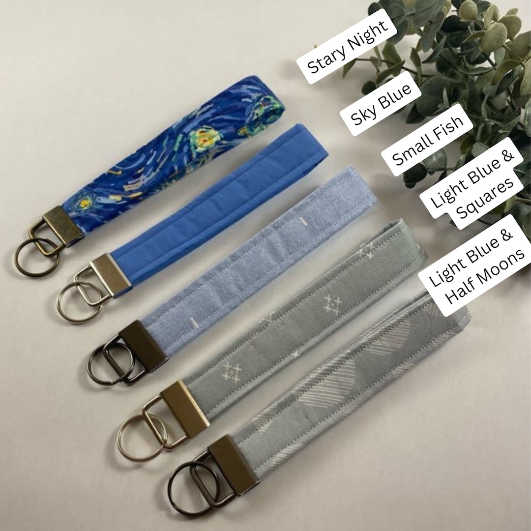 Fabric Key Fob | Wristlet Key Fob | Wristlet Keychain | Blue ...