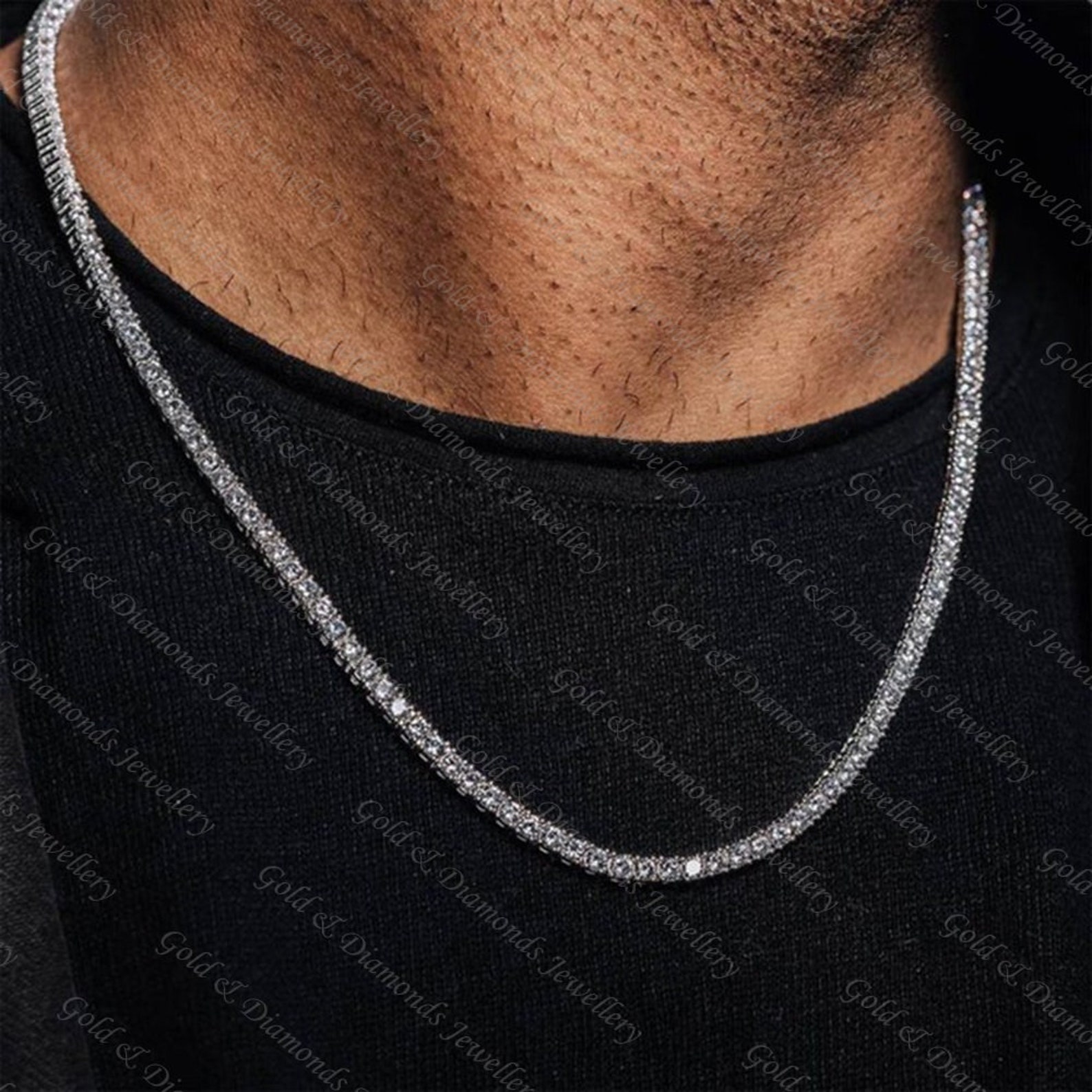 3mm Moissanite Tennis Chain 14k White Gold Finish Diamond Etsy