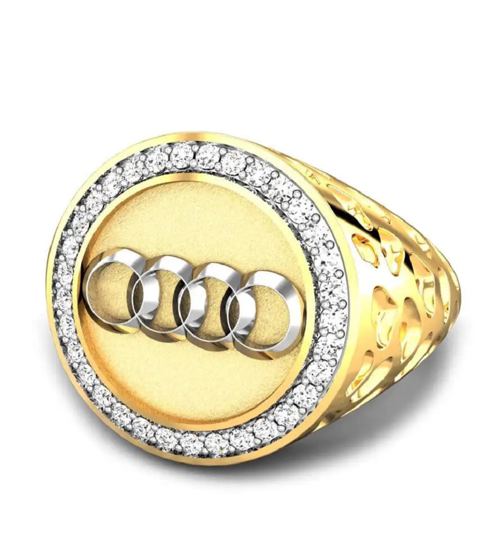 Hand Made Silver Audi Logo Gentlemen choice ring 14k Yellow | Etsy