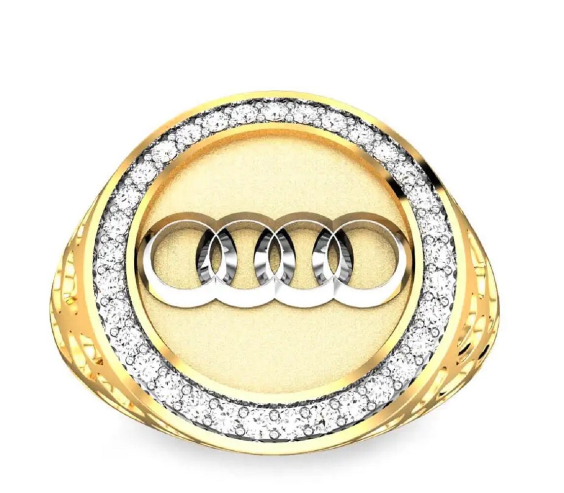 Hand Made Silver Audi Logo Gentlemen choice ring 14k Yellow | Etsy