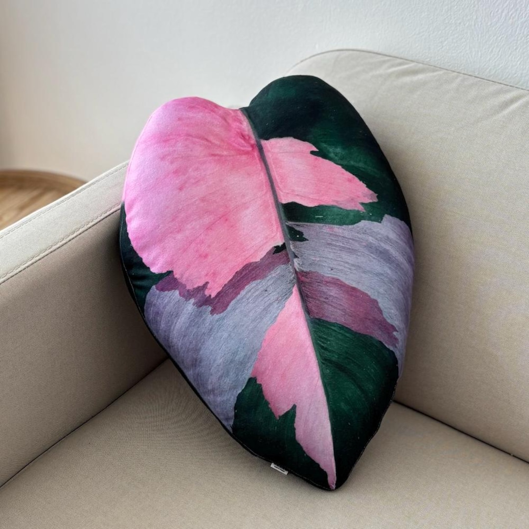 Philodendron Pink Princess Pillow: Variegated Leaf, Plant Lover Gift - Etsy