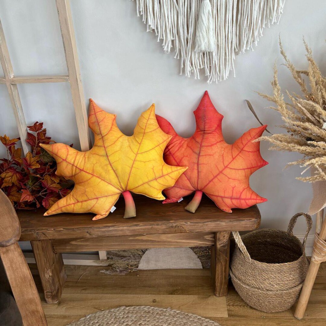 Set of Two Maple Leaf Pillow / Fall Leaf Pillow / Thanksgiving Pillow ...