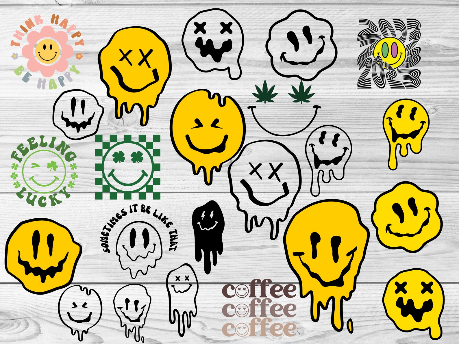 Melty Smiley Face Svg, Droopy Smiley Face Svg, Simple Smiley Face Svg ...