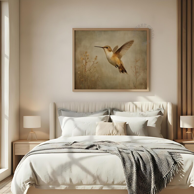 Hummingbird Printable Wall Art / Bird Vintage Art Living Room Decor ...