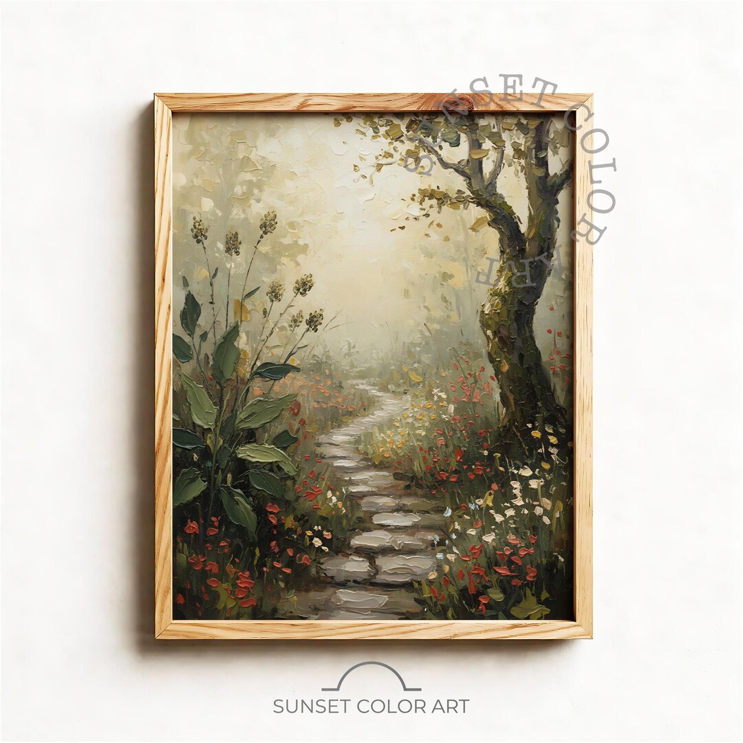 Cottagecore Woodland Path Printable - Misty Stone Path Wall Art, Rustic ...