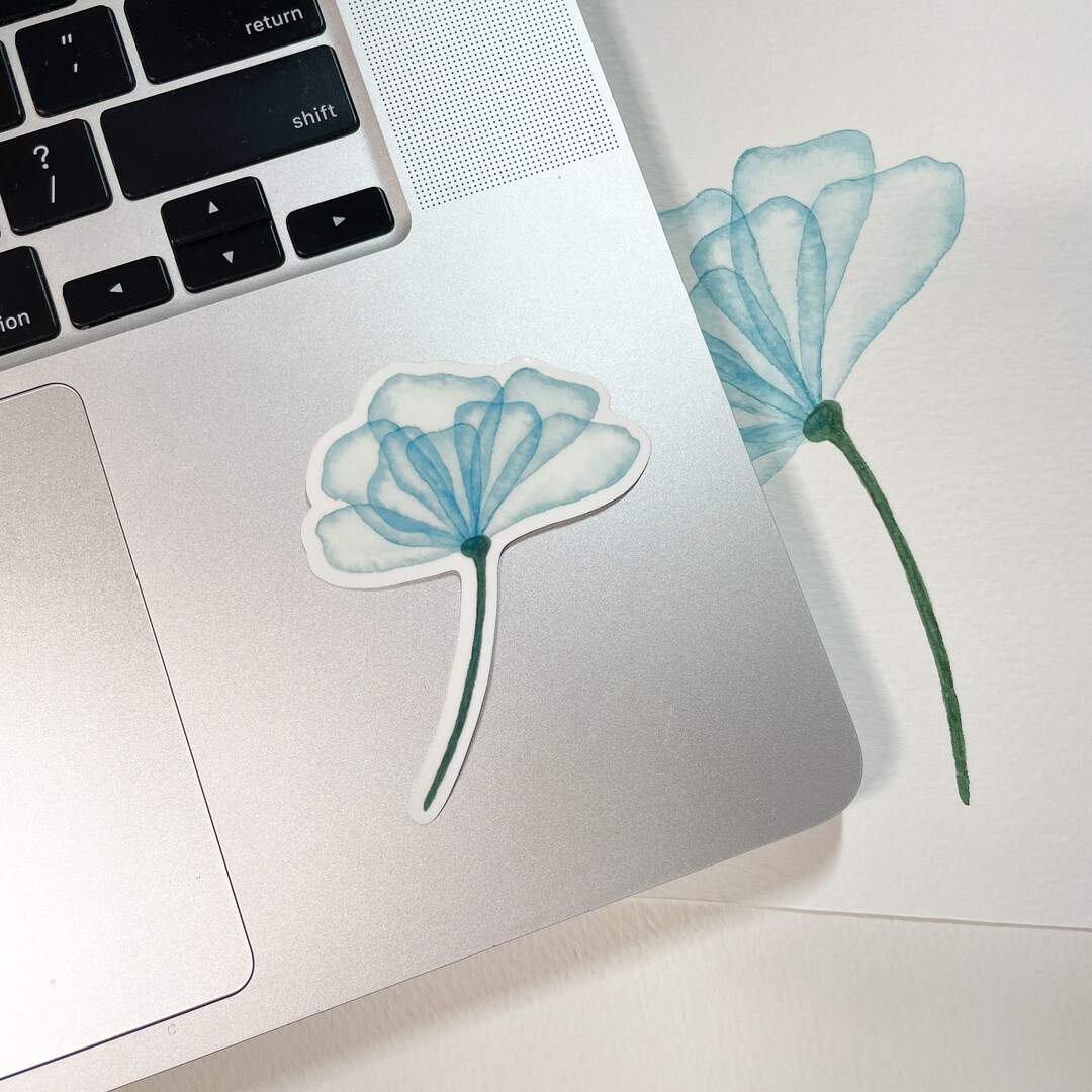 Watercolour Blue Transparent Flower Glossy Vinyl Sticker - Etsy