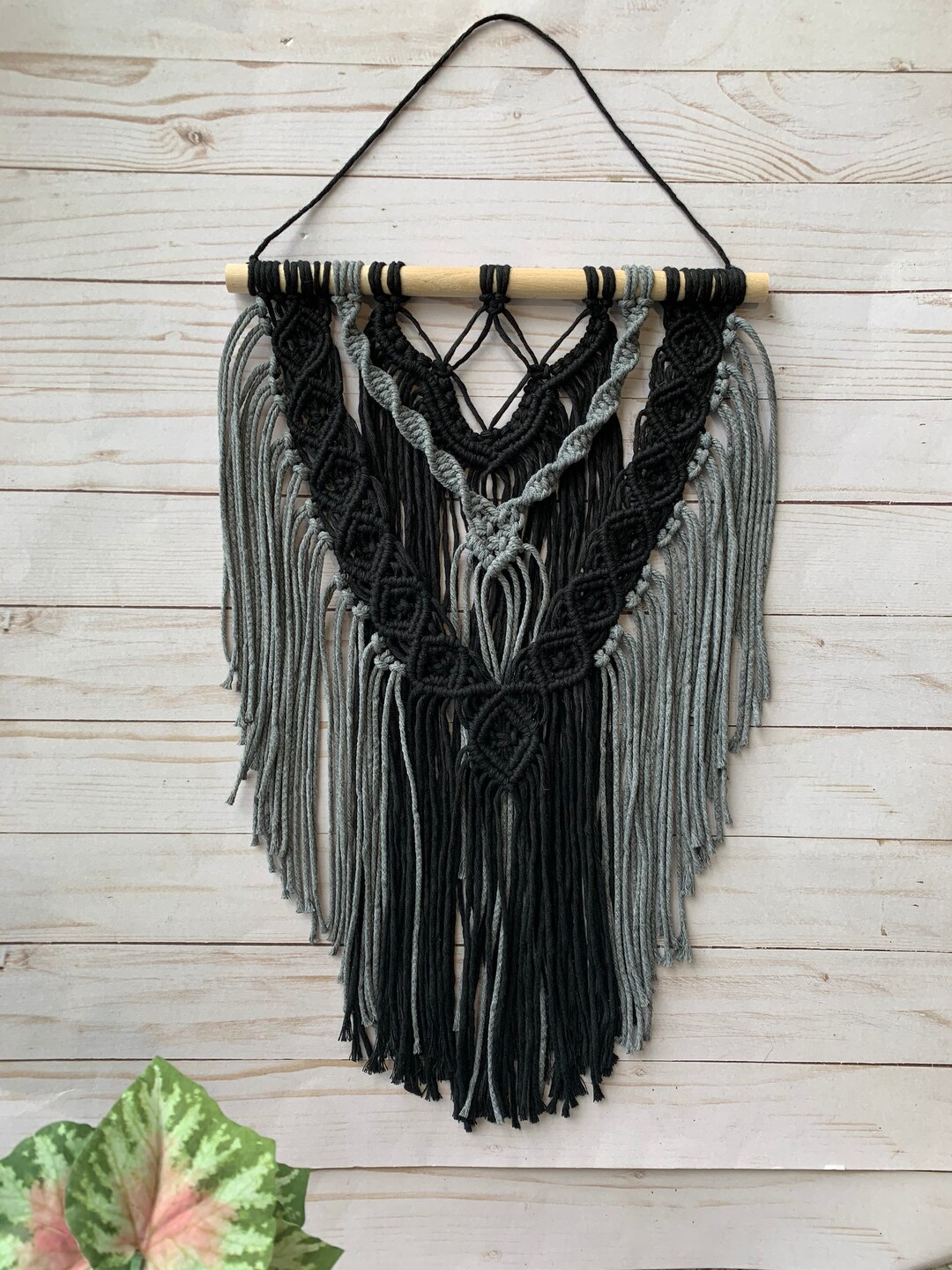 Macrame Wall Hanging Black Gray Macrame Decor Medium Wall Hanging ...