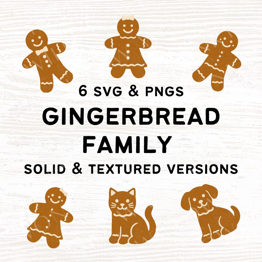 Hand Drawn Gingerbread Family Bundle - Gingerbread Dog & Cat - SVG PNG ...
