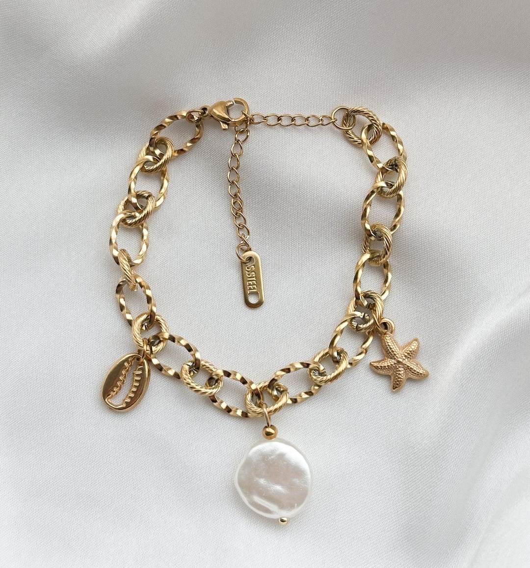 Pearl & Shell Charm Bracelet: Coastal Summer Jewelry - Etsy