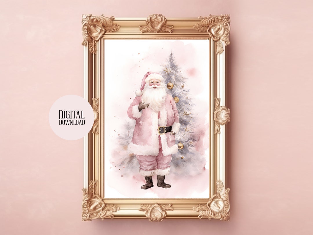 Pink Vintage Santa Claus Watercolor Painting Christmas Art Print ...