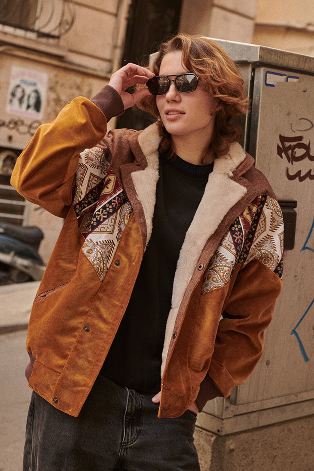 Navajo Fur Coat Aztec Jacket Sherpa Bomber Jacket Vintage 70s Style Fur ...