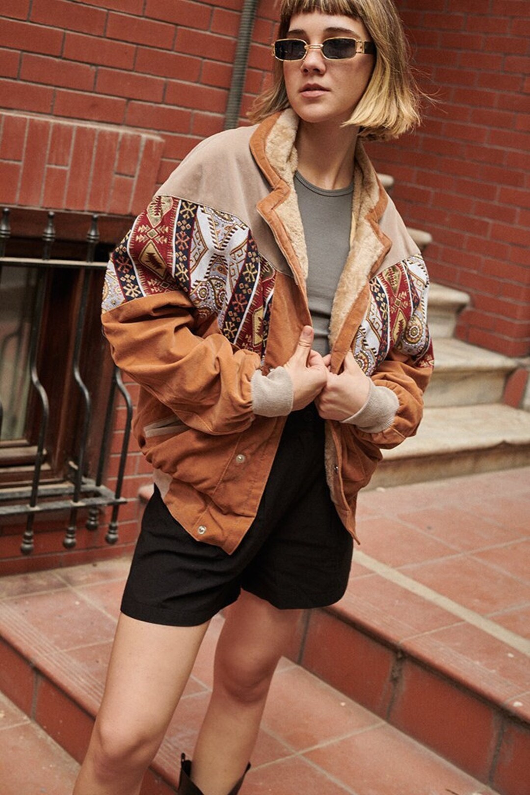Navajo Fur Coat Aztec Jacket Sherpa Bomber Jacket Vintage 70s Style Fur ...