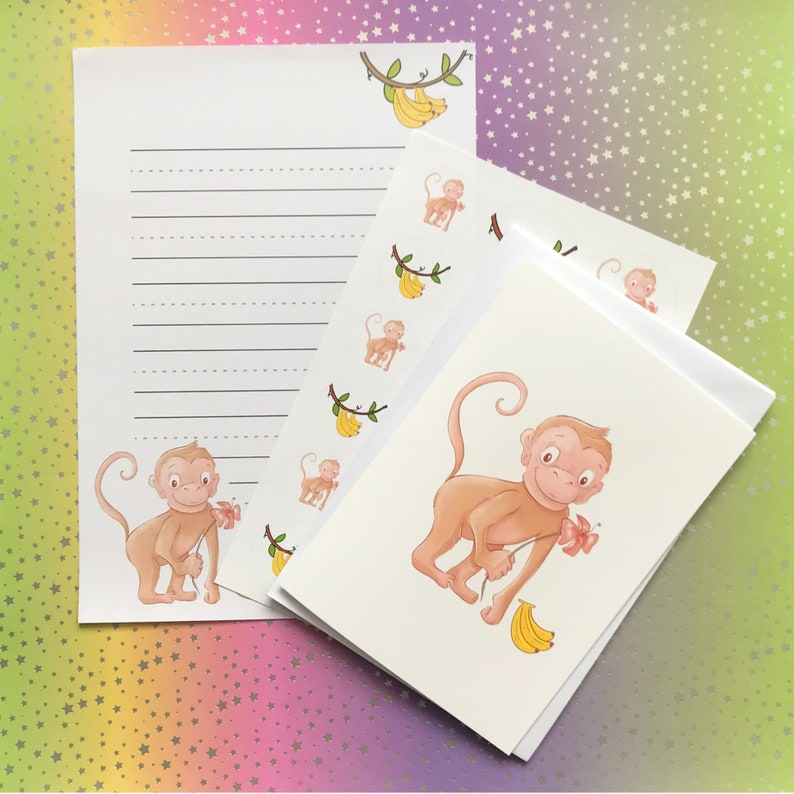 Monkey Writing Set, Stationery Set, Letter Writing Notepaper & Stickers ...