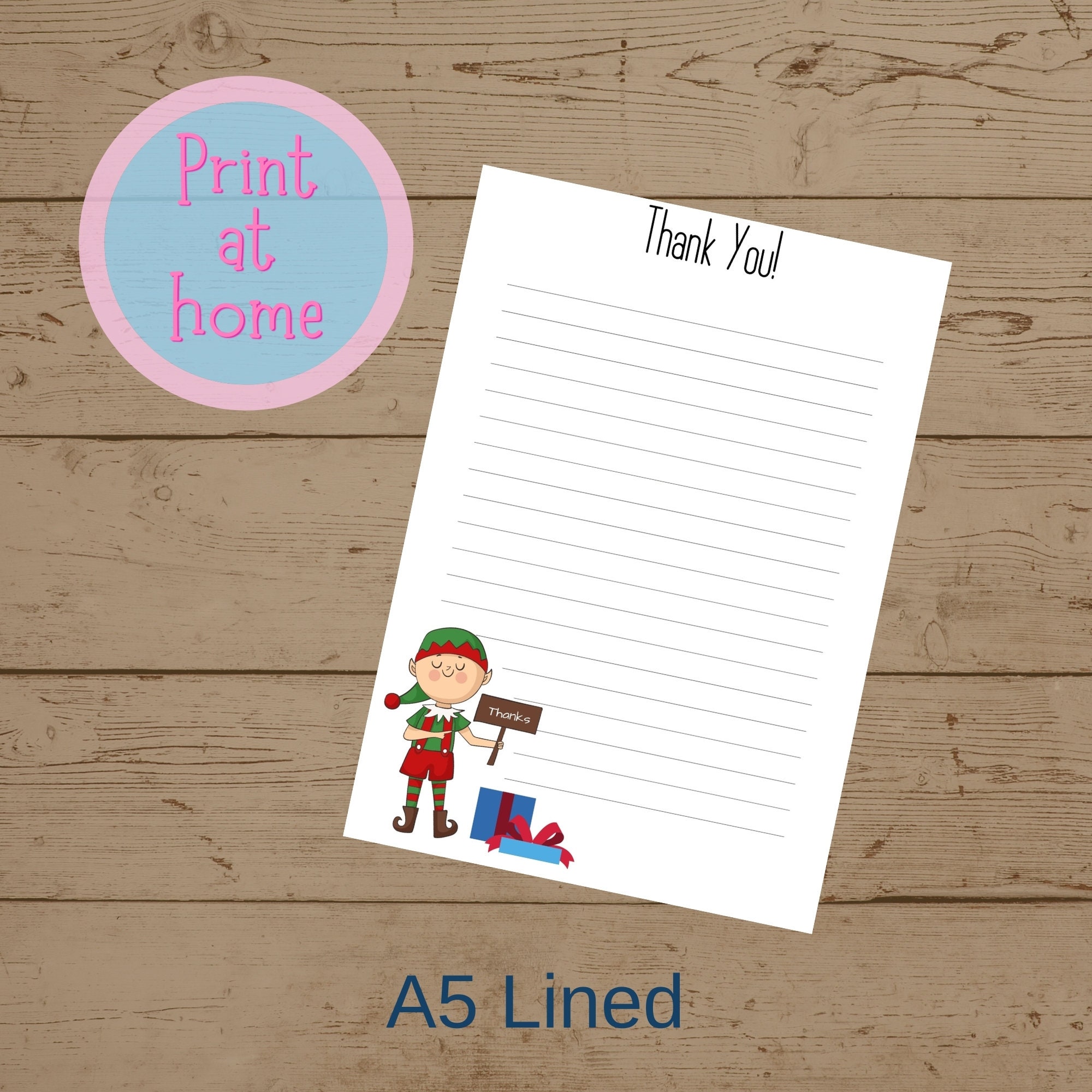 A5 Printable Elf Boy Thank You Notepaper, Lined & Plain Paper - Etsy
