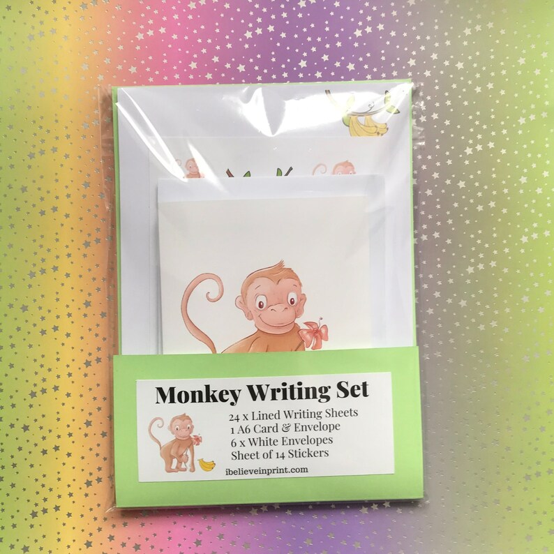Monkey Writing Set, Stationery Set, Letter Writing Notepaper & Stickers ...