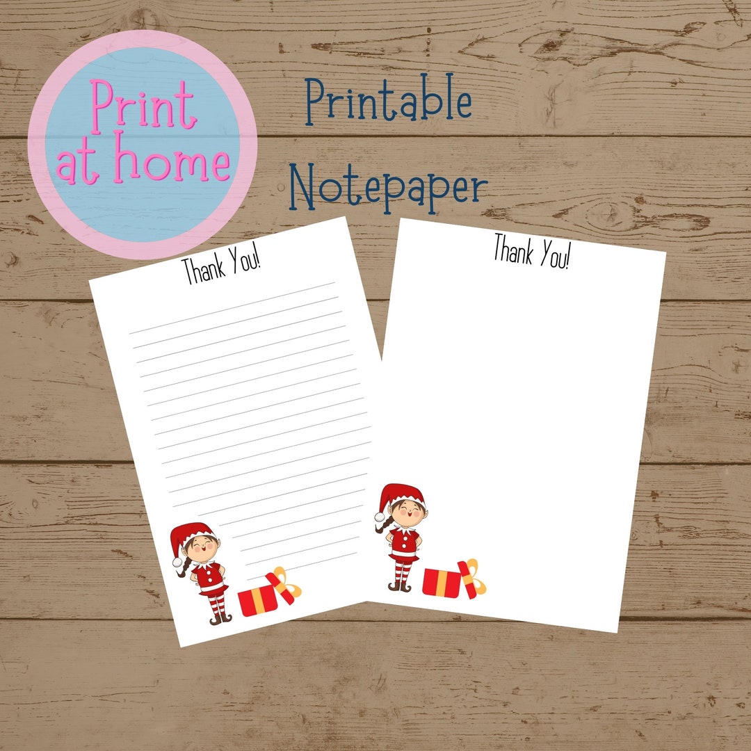 A5 Printable Elf Girl Thank You Notepaper, Lined & Plain Paper - Etsy