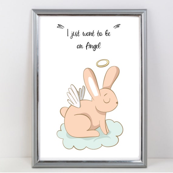 Bunny Rabbit Angel Art I just want to be an Angel Art Print | Etsy